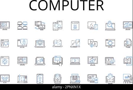 Microcomputer line icons collection. Processor, Memory, Storage, Motherboard, Graphics, Input ...