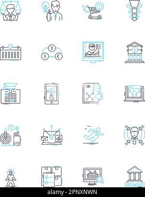 Fiscal organization linear icons set. Budgeting, Accounting, Taxation ...