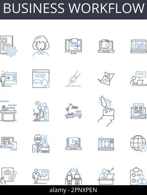 Output pathway line icons collection. Route, Outcome, Flow, Egress ...
