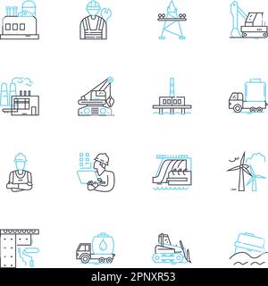 Fabrication linear icons set. Welding, Machining, Assembly, Forming, Shaping, Cutting, Joining ...