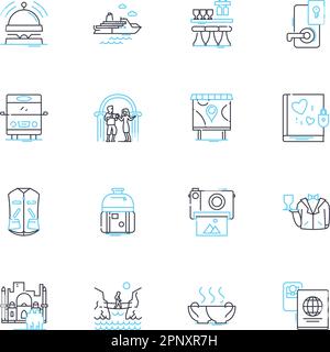 Excursions linear icons set. Adventure, Discovery, Exploration ...
