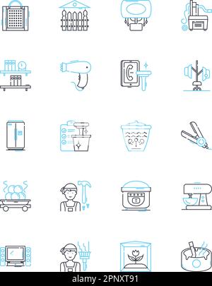 Homestead linear icons set. Farm, Ranch, Cottage, Countryside ...