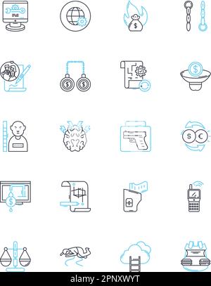 Artifice linear icons set. deceit, trickery, illusion, fabrication ...