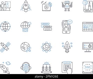 Quantum computing line icons collection. Entanglement, Superposition, Qubit, Error-correction ...