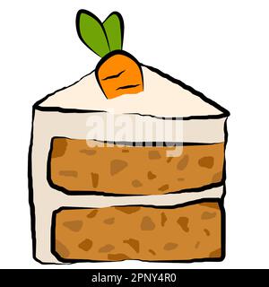 isolated hand drawn carrot cake, carrot cake with cream cheese frosting ...