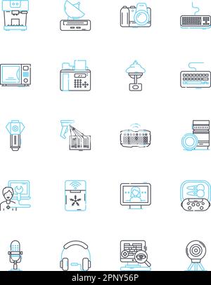Technology improvements linear icons set. Advancements, Upgrades, Innovations, Breakthroughs ...