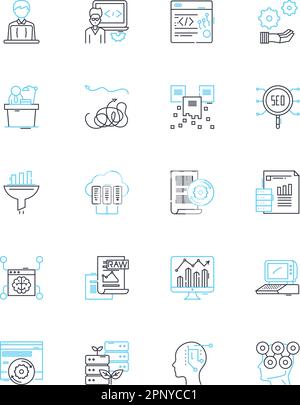 Performance metrics linear icons set. Efficiency, Effectiveness, Productivity, Accuracy, Speed ...