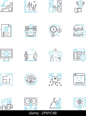 Economic indicators linear icons set. Inflation, Employment, GDP ...