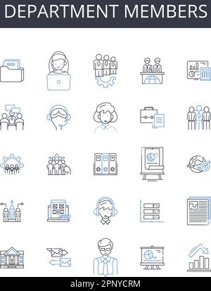 Department members line icons collection. Team players, Staff members ...