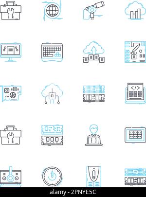 Computers linear icons set. Software, Hardware, Programming, Internet, Nerking, Gaming, Coding ...
