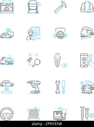 Upkeep linear icons set. Maintenance, Repair, Cleaning, Management ...