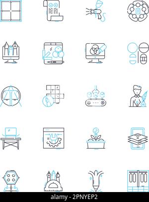 Work evolution linear icons set. Automation, Collaboration ...