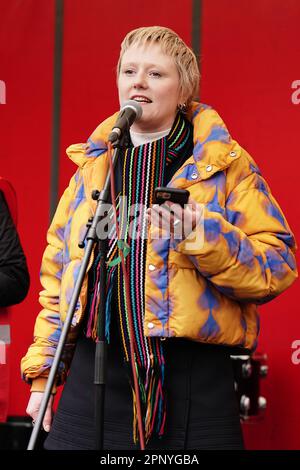 Clare Farrell speaking at a Extinction Rebellion rally in Westminster ...