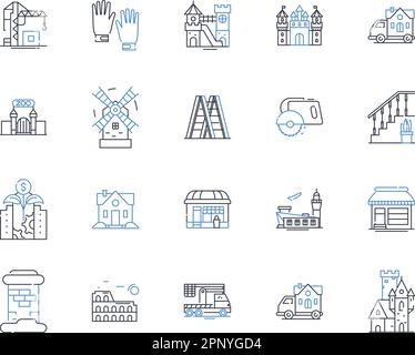 Build materials line vector icons and signs. Steel, Concrete, Brick, Cinder, Aggregate, Cladding ...