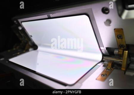 A view of screens on an LTPS-AMOLED assembly of a plant of China Star ...