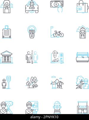 Large houses linear icons set. Mansion, Estate, Palace, Manor, Villa ...