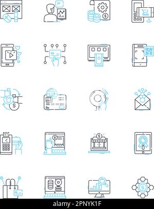 Market exploration linear icons set. analysis, research, survey, trends ...