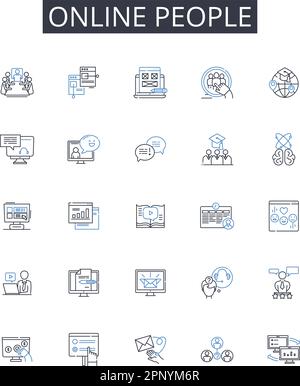 Digital citizens line icons collection. Online, Cyber, Tech-savvy ...