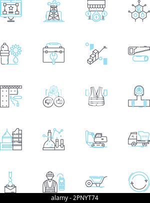 Manufacturing facility linear icons set. Automation, Assembly ...