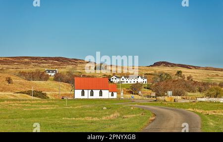 Syre Sutherland Scotland the few houses and small red roofed church of ...