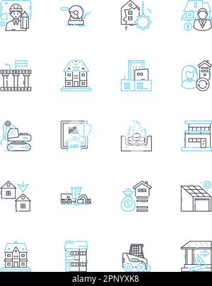 Town expansion linear icons set. Growth, Development, Urbanization ...