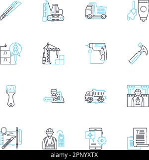 Metropolitan growth linear icons set. Urbanization, Development ...