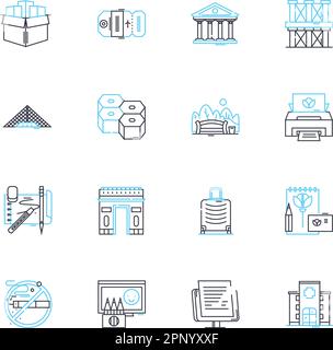 Blueprinting linear icons set. Drafting, Planning, Scaling ...