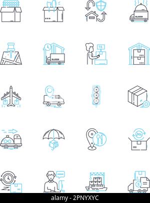 Freight carrier linear icons set. Shipment, Transport, Logistics, Cargo ...