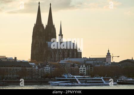 Sunset time. Cologne Dom and Rheine in Germany. Skyline of Cologne with ...