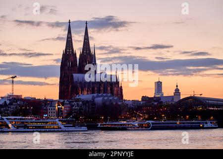 Sunset time. Cologne Dom and Rheine in Germany. Skyline of Cologne with ...