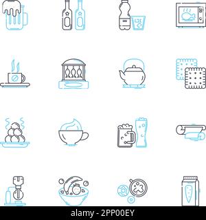 Provisions linear icons set. Food, Supplies, Rations, Stock, Staples ...