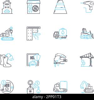 Housing developers linear icons set. Construction, Real Estate ...