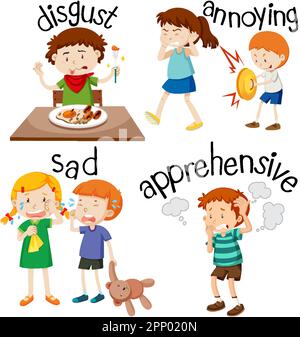 English vocabulary adjective word with cartoon characters illustration ...