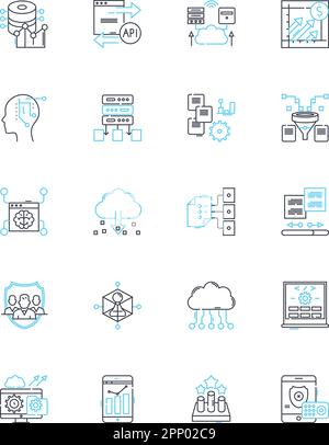Workstations linear icons set. Efficiency, Ergonomic, Productivity, Customizable, Multitasking ...