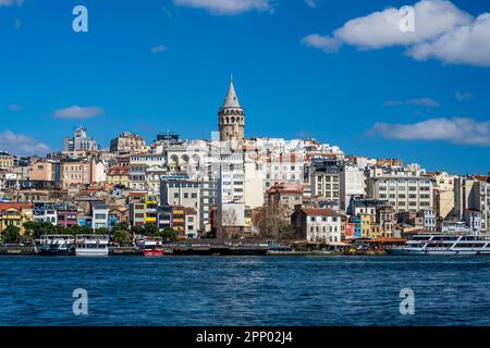The scenic view of Beyoglu district of Istanbul, with Galata tower ...