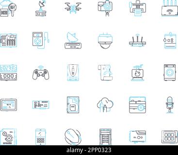 Workstations linear icons set. Efficiency, Ergonomic, Productivity, Customizable, Multitasking ...