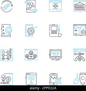 Artificial universe linear icons set. Simulation, Virtuality, Sci-fi, Digital, Synthetic ...