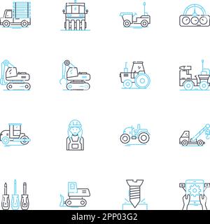 Automotive Parts linear icons set. Engine, Transmission, Suspension ...