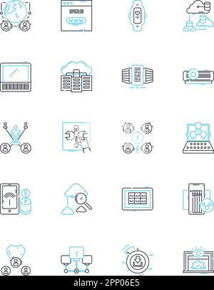 Intelligent cities linear icons set. Innovation, Connectivity, Sustainability, Efficiency ...