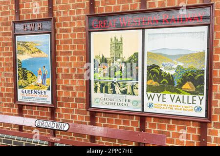 Old GWR advertisments on the platform at Broadway Station on the ...