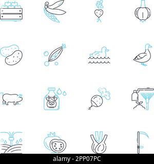 Cropland linear icons set. Fertile, Tillable, Arable, Productive ...