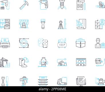 Planning Drafting linear icons set. Blueprint, Sketch, Outline ...