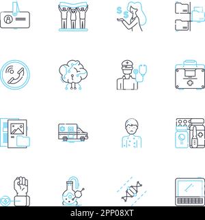 Pathology linear icons set. Cancer, Disease, Infection, Diagnosis ...