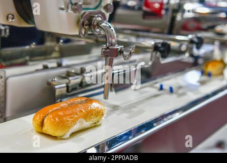 Automatic hamburger buns production line on conveyor belt equipment ...