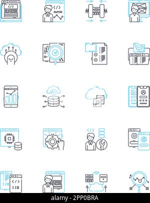 Predictive analytics linear icons set. Forecasting, Data-driven, Machine learning, Modeling ...