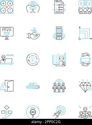 Brand unveiling linear icons set. Launch, Reveal, Debut, Introduction ...