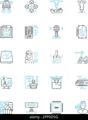 Unified devices linear icons set. Integration, Efficiency ...