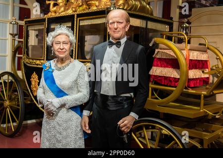 The wax figures of Prince Philip, Duke of Edinburgh (L-R), Queen ...