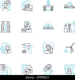 Infrastructure creation linear icons set. Development, Planning ...