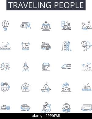 Exploring travelers line icons collection. Wanderlust, Adventure ...